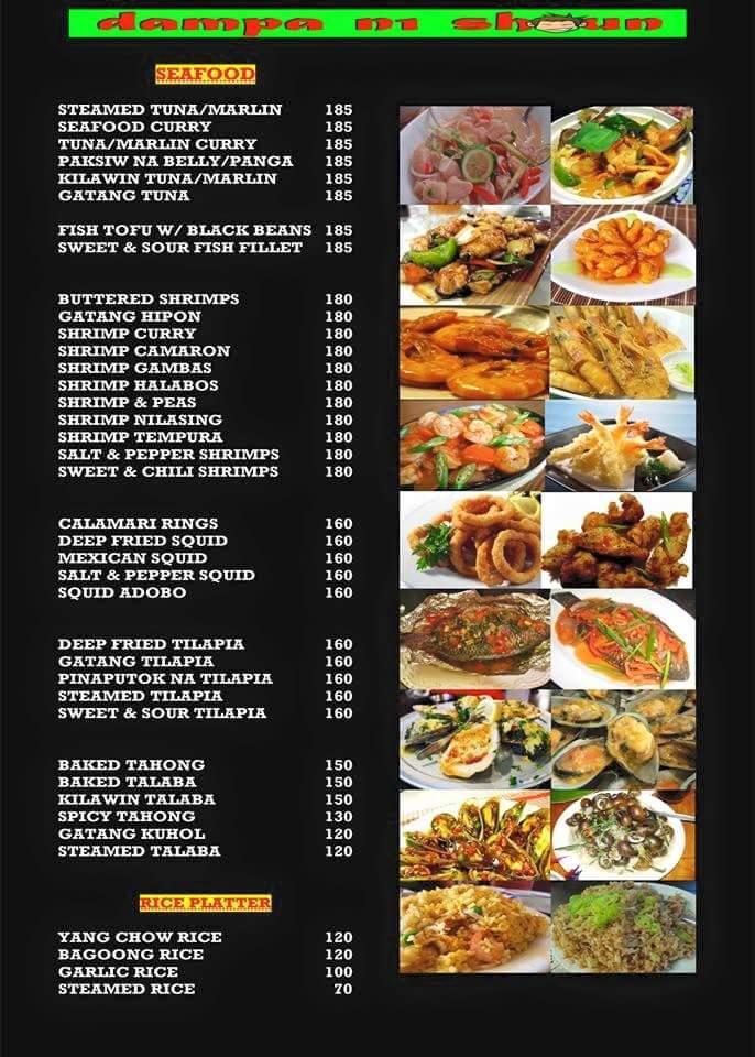 Menu at Dampa Ni Shaun restaurant, Quezon City