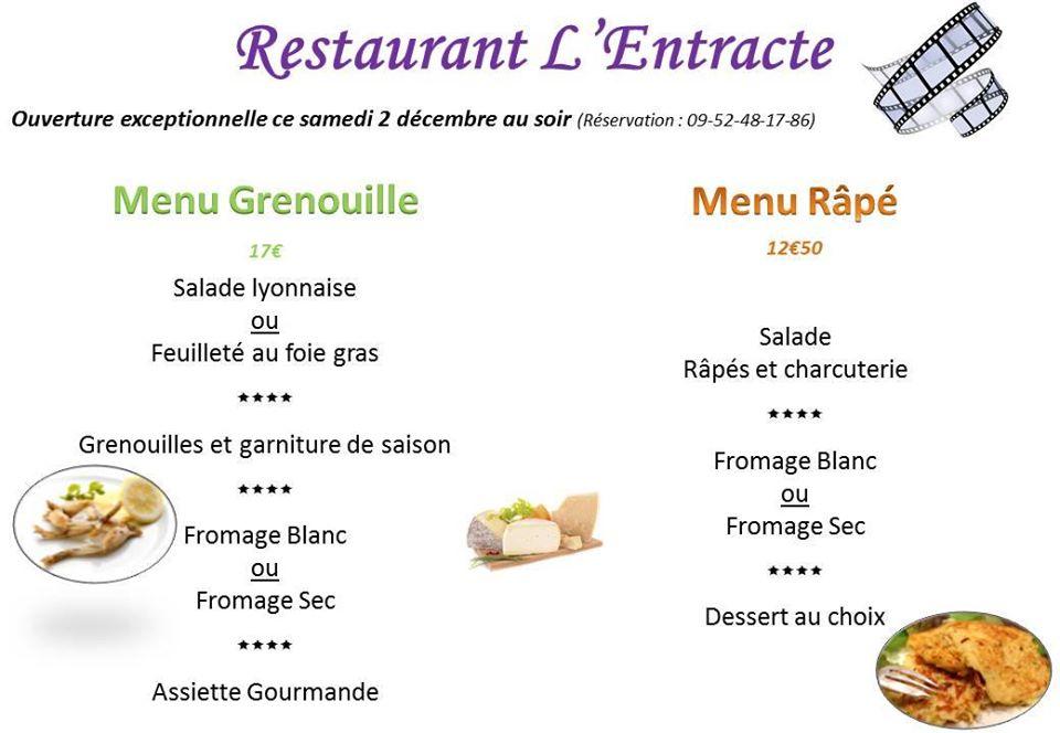 Menu au L' Entracte restaurant, Saint-Bonnet-le-Château