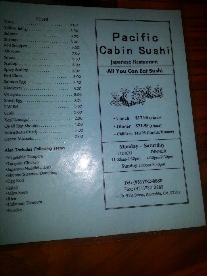 Menu at Pacific Cabin Sushi restaurant, Riverside