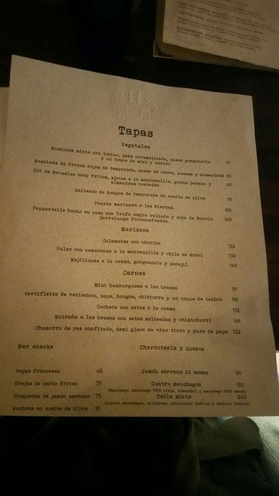 Carta del pub y bar Rayuela Bodega del Vino, Guadalajara