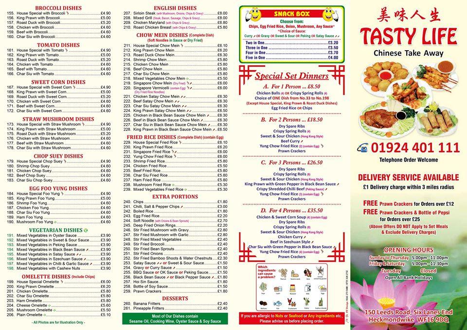 Menu at Tasty Life fast food, Heckmondwike