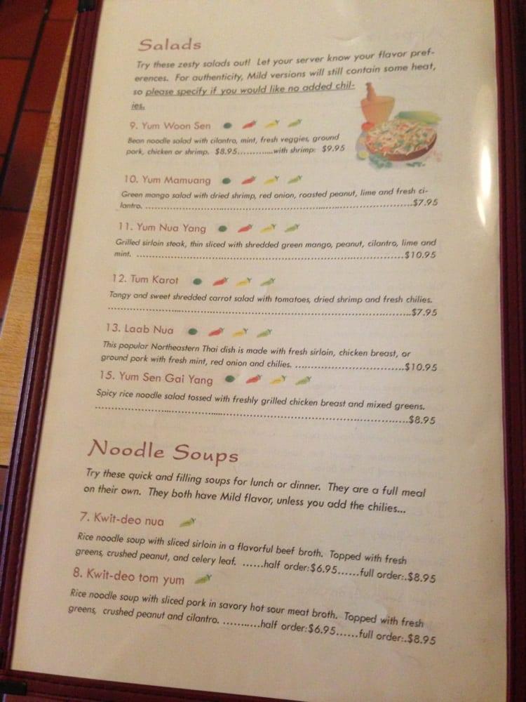 Menu at Thai Kitchen Restaurant, Thunder Bay