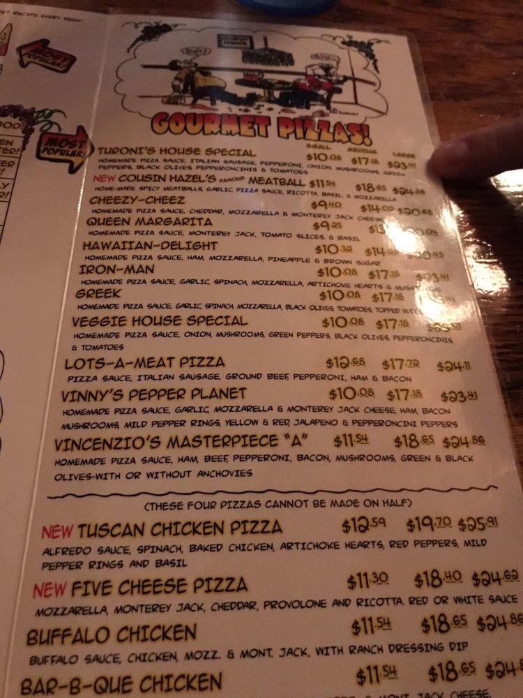 Menu at Turoni's Pizzery & Brewery pizzeria, Evansville, 408 N Main St