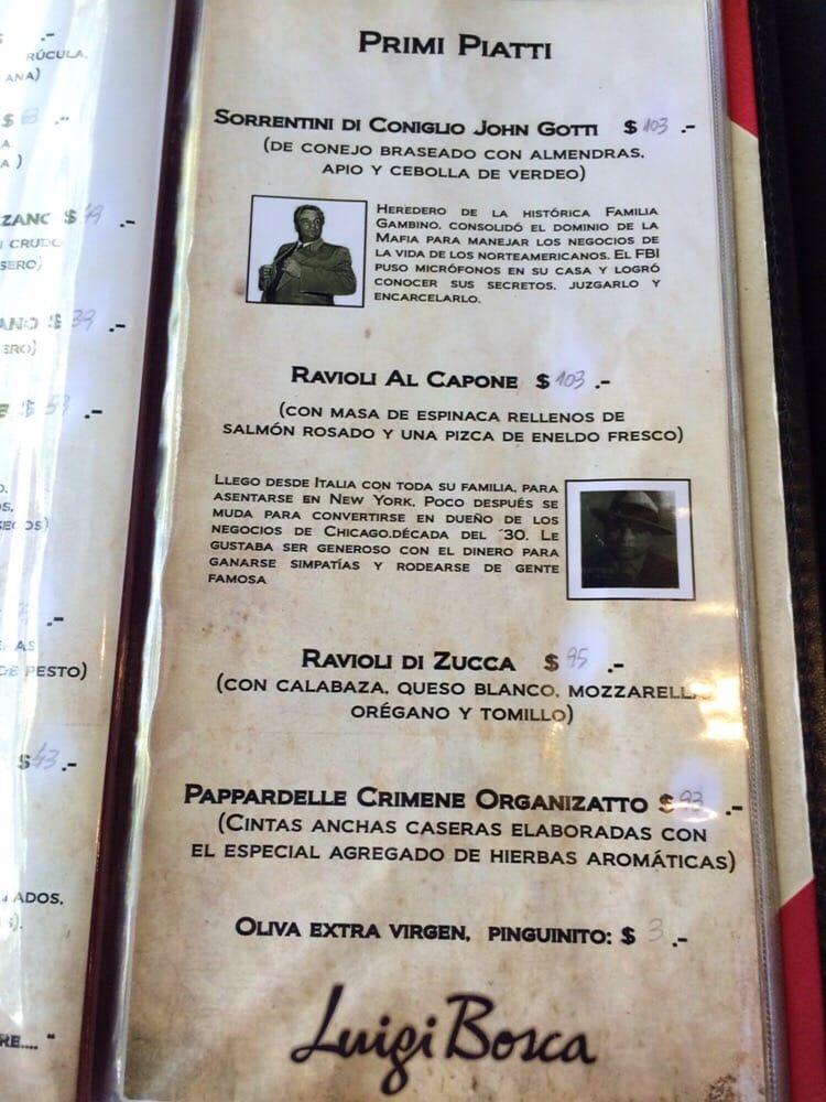 Menu at Arte de Mafia restaurant, Buenos Aires