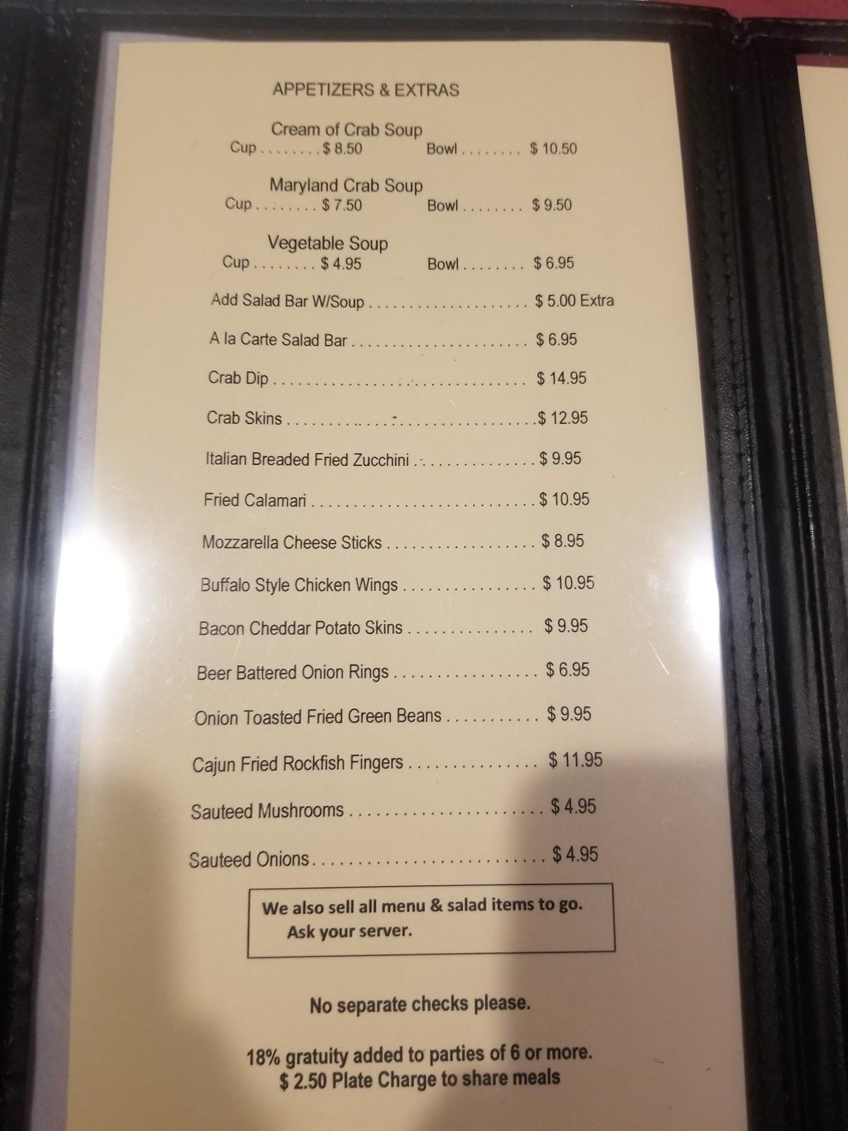 Menu at Edgewater Restaurant, Edgewater
