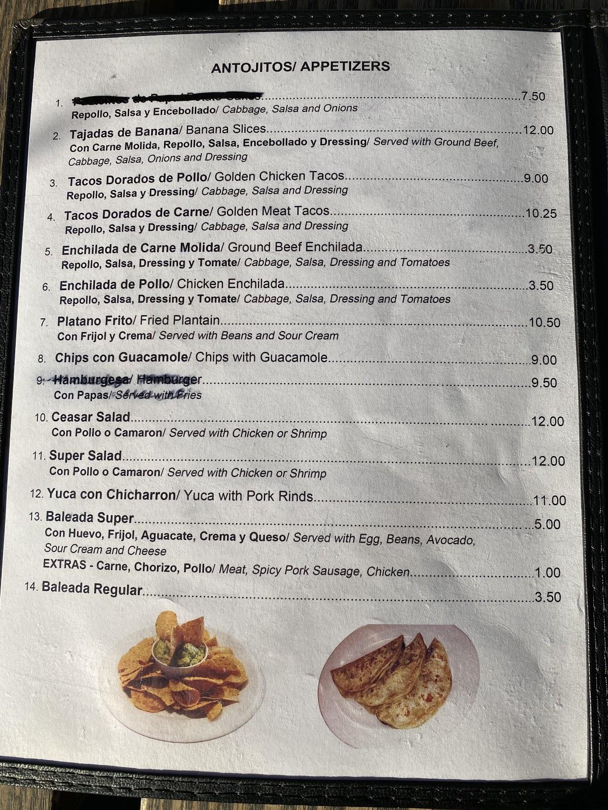 Menu at El Honduras Restaurant, San Francisco