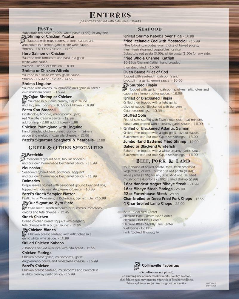 Menu at Fazzi's Restaurant, Collinsville