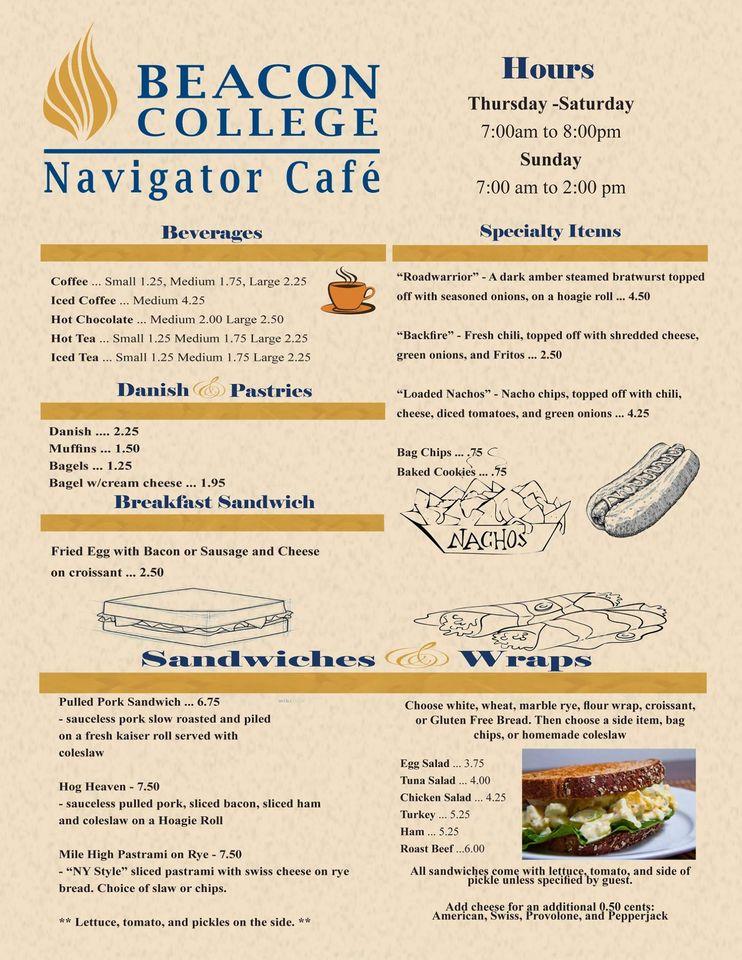 Menu at Navigator Cafe, Leesburg