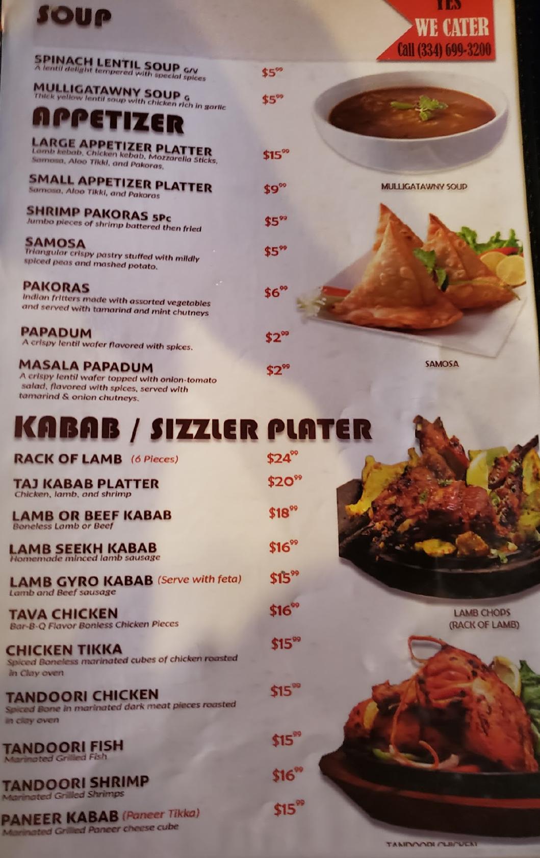 Menu at Taj Indian & Greek Restaurant, Dothan