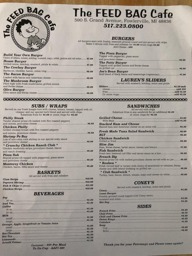 Menu at The Feed Bag Cafe, Fowlerville