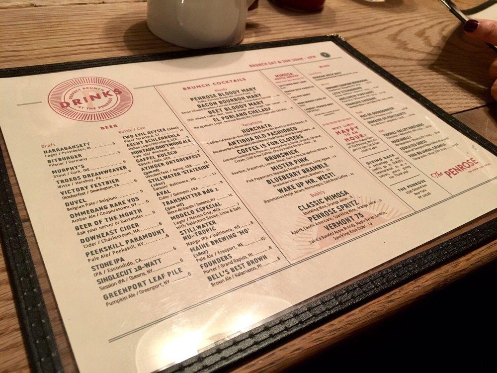 Menu at The Penrose pub & bar, New York City
