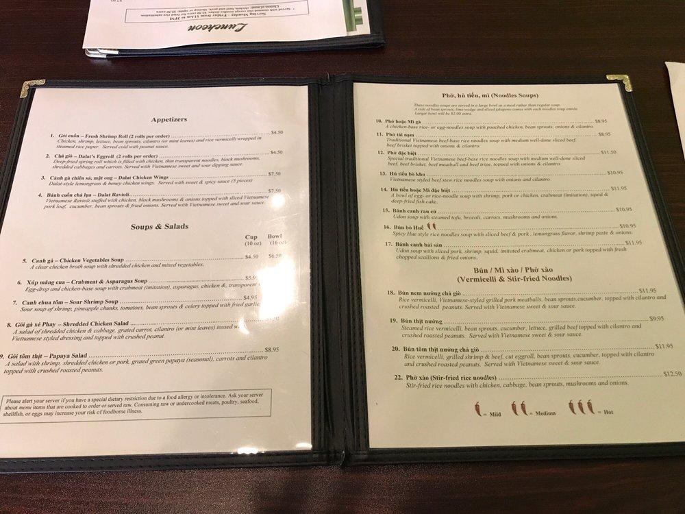 Menu at Dalat Restaurant, Ann Arbor