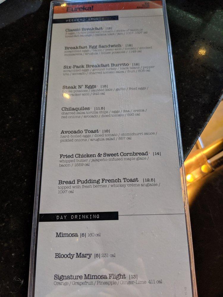 Menu at Eureka! restaurant, Carlsbad