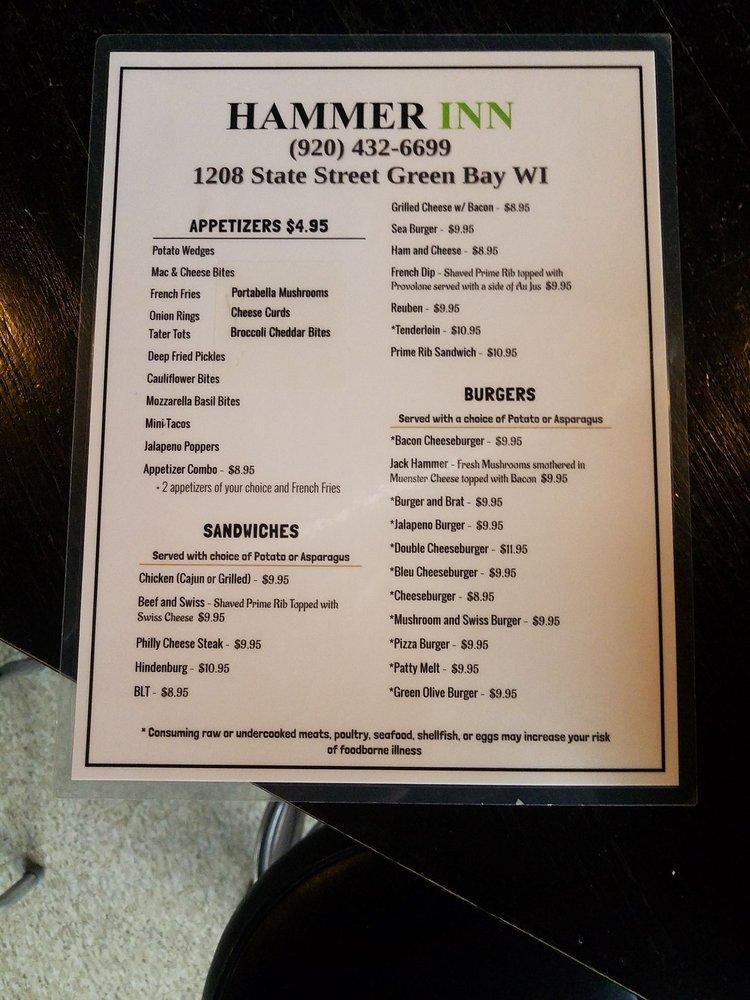 Menu at Hammer Inn pub & bar, Green Bay