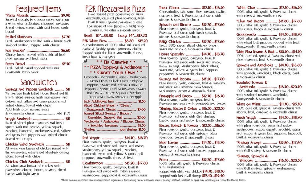 Menu at Pizza 2000 pizzeria, Fort Myers, Cypress Lake Dr