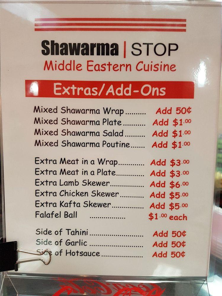 Menu at Shawarma Stop restaurant, Markham