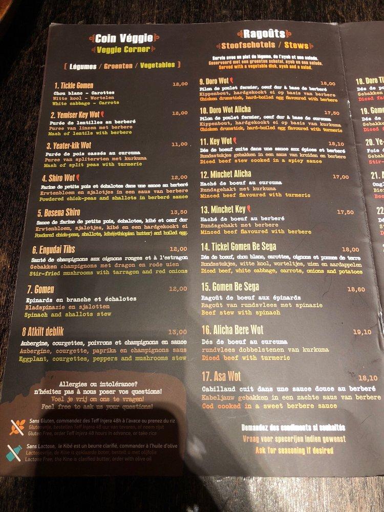 Menu au Toukoul, Bruxelles, Rue de Laeken 34