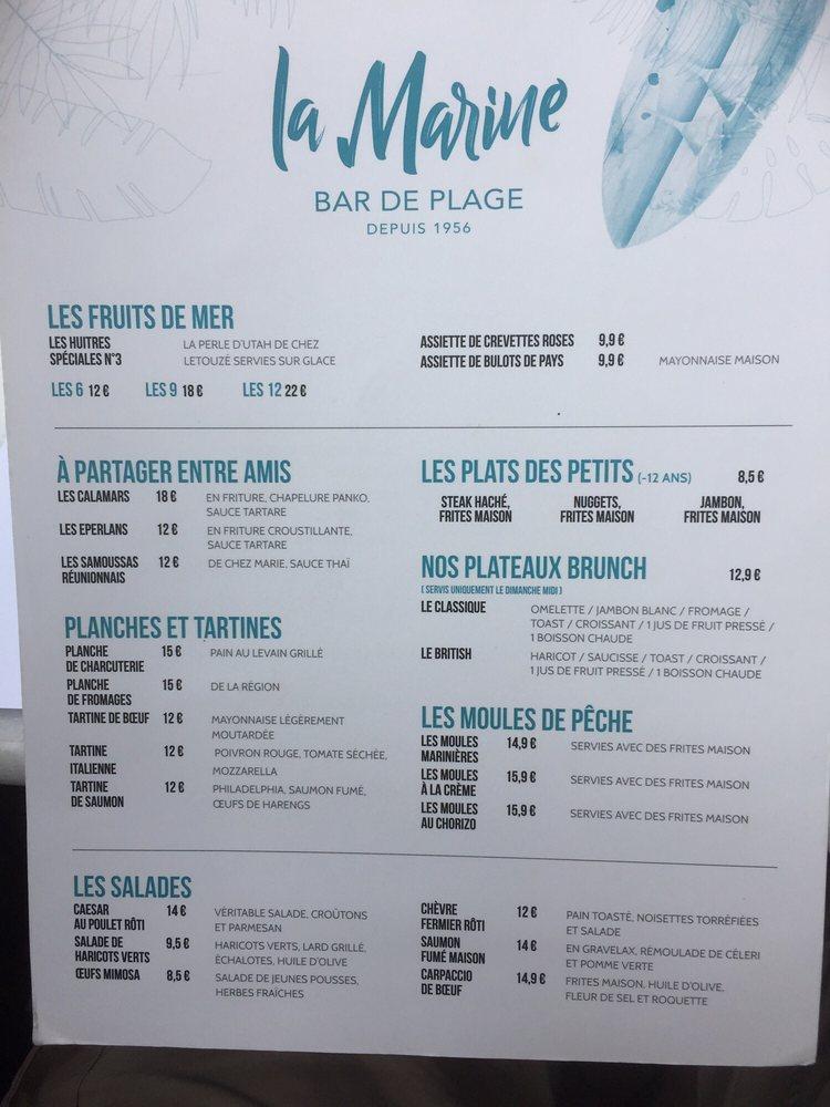 Menu au La Marine restaurant, Langrune-sur-Mer
