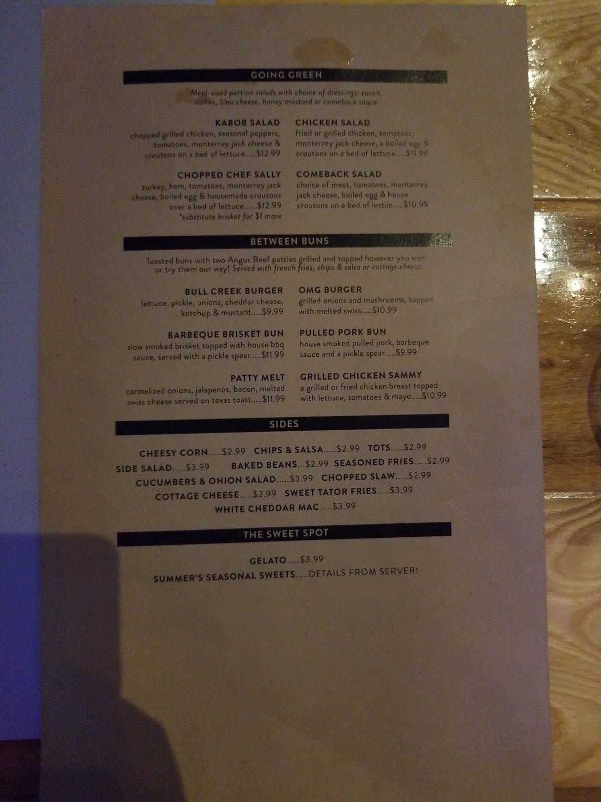 Menu at Bull Creek Distillery pub & bar, Spring Hill