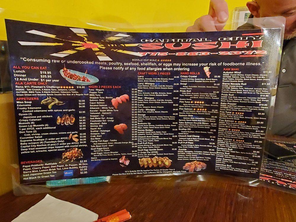 Menu at Capital City Sushi restaurant, Carson City