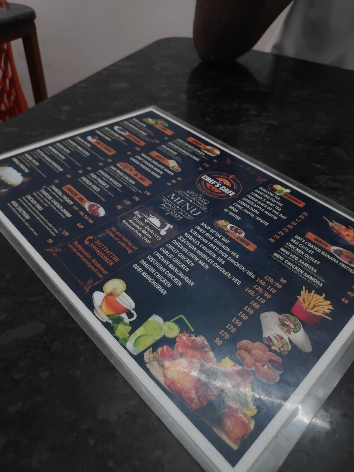 Menu at Chef's cafe, Kuzhithurai