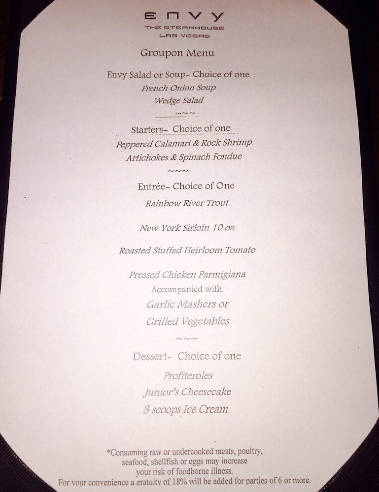 Menu at ENVY The Steakhouse, Las Vegas, Paradise Rd