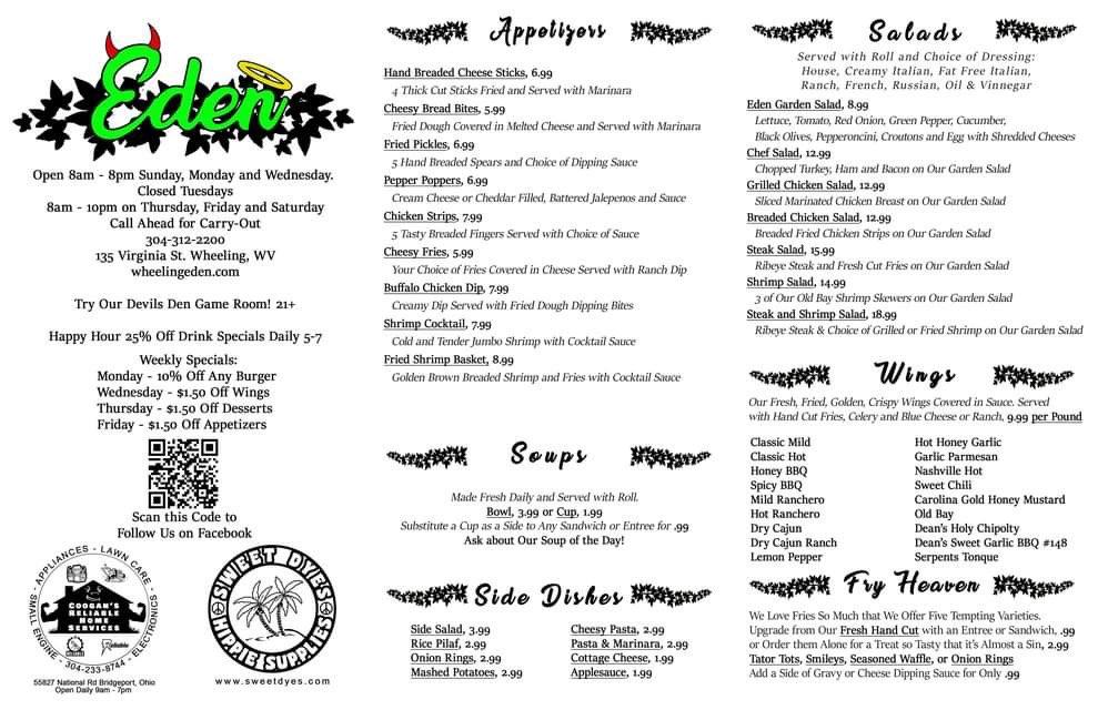 Menu at Eden Family Restaurant, Wheeling