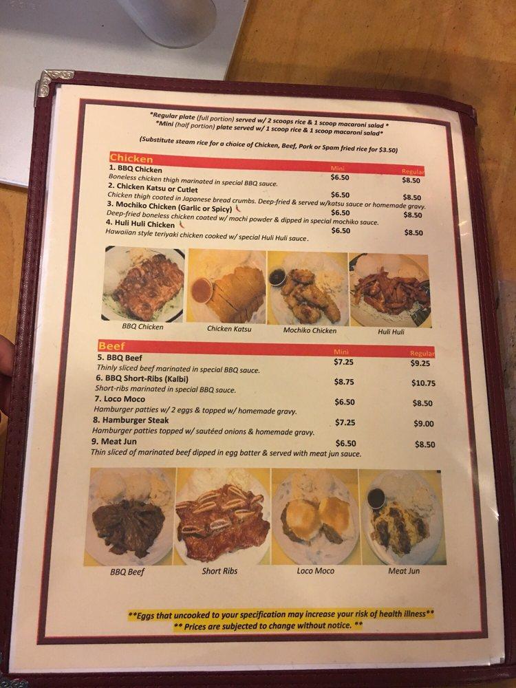 Menu at Hawaiian Sun BBQ, Everett