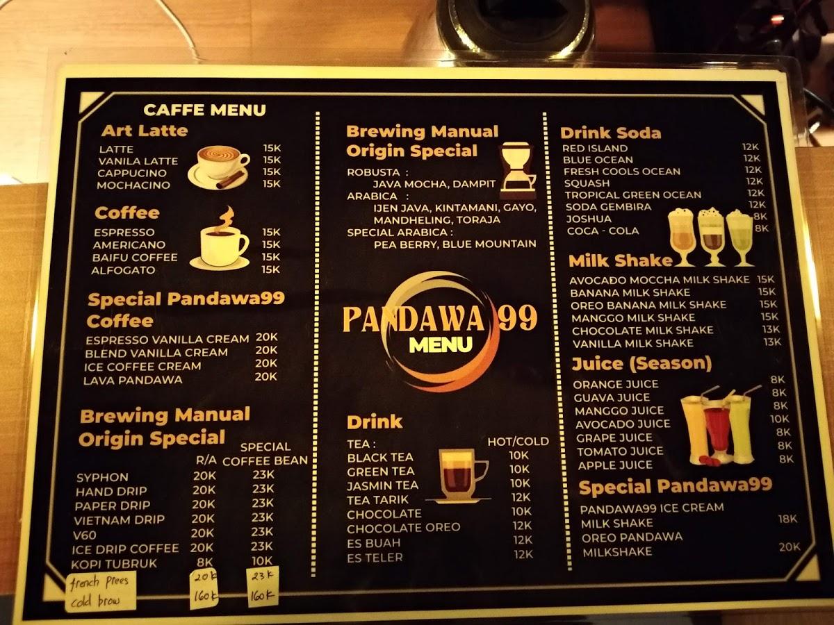 Menu at Kedai Kopi Pandawa cafe, Labanasem