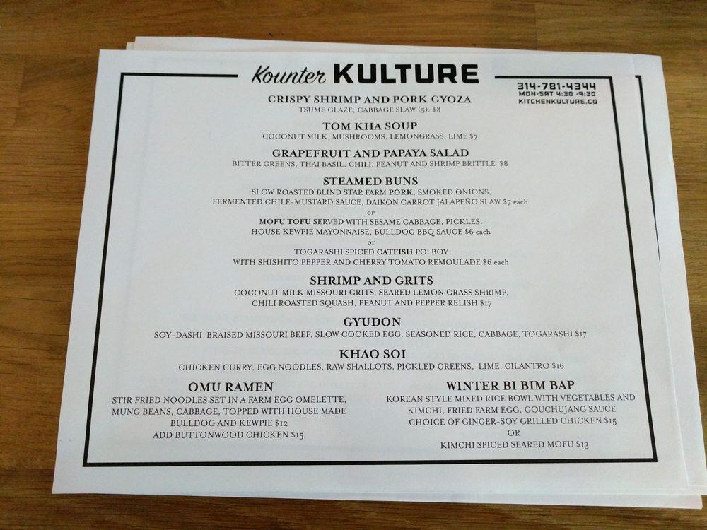 Menu at Kounter Kulture restaurant, St. Louis