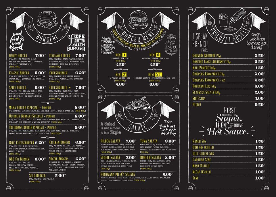 Speisekarte von Mama Burgers SCC restaurant, Sarajevo