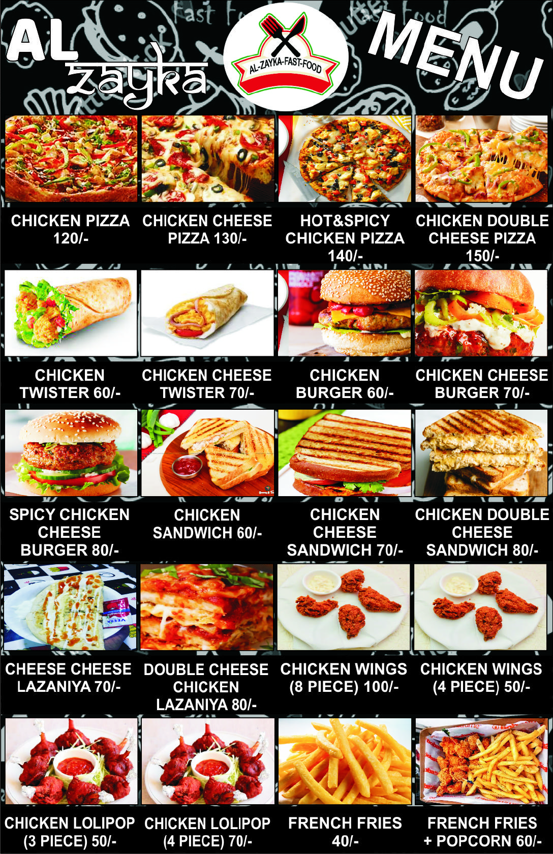Menu at AL-ZAYKA CHICKEN FASTFOOD -best restaurant in ashta, Ashta