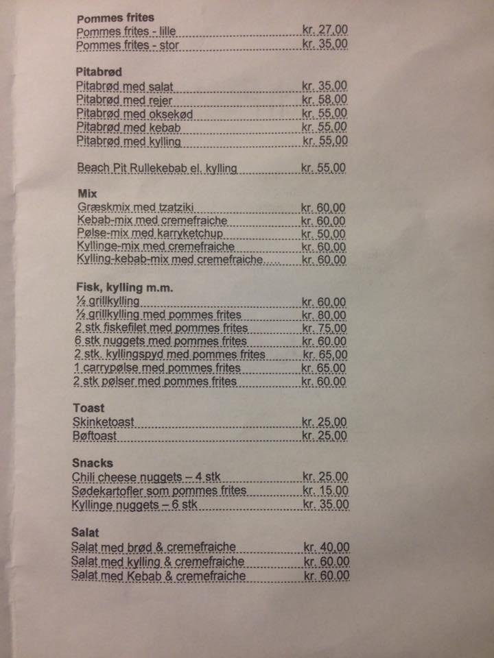 Menu at Beach Pit restaurant, Aabenraa