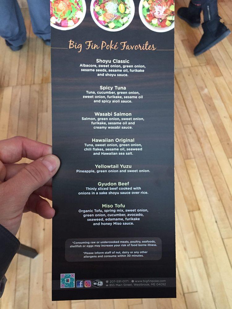 Menu at Big Fin Poké - Westbrook restaurant, Westbrook, 95 Rock Row STE 150