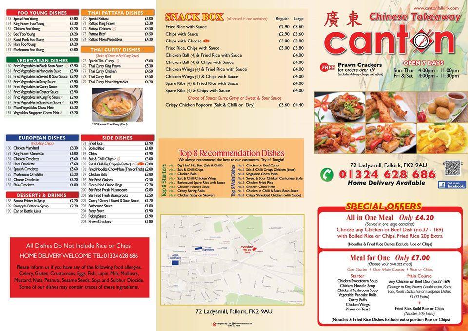 Menu at Canton Chinese Takeaway Falkirk fast food, Falkirk