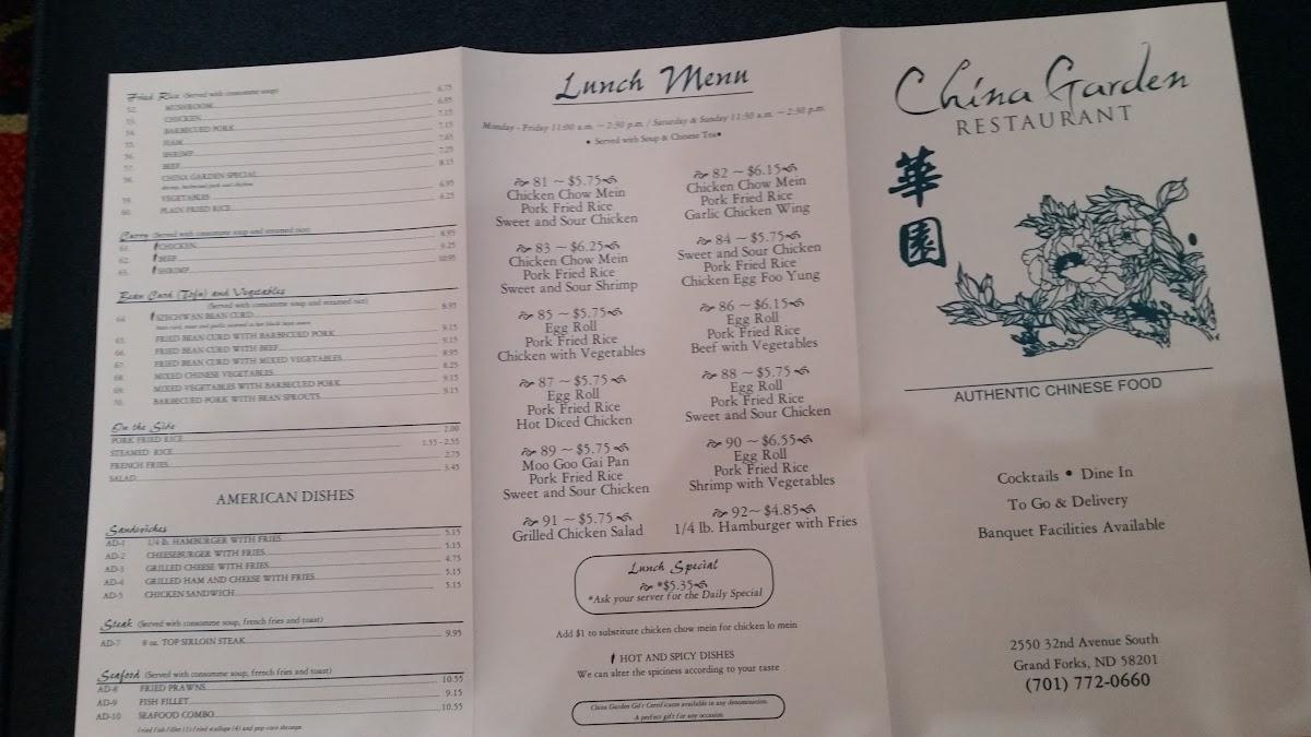 Menu at China Garden restaurant, Grand Forks, 32nd Ave S