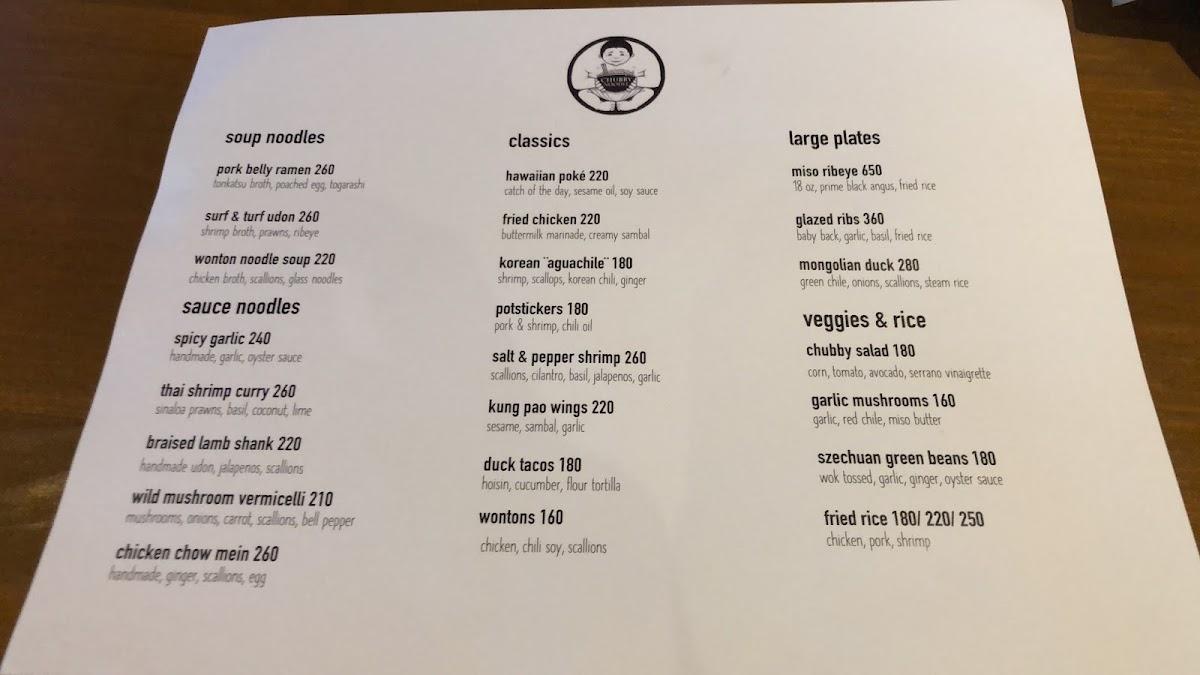 Menu at Chubby Noodle Cabo restaurant, Cabo San Lucas