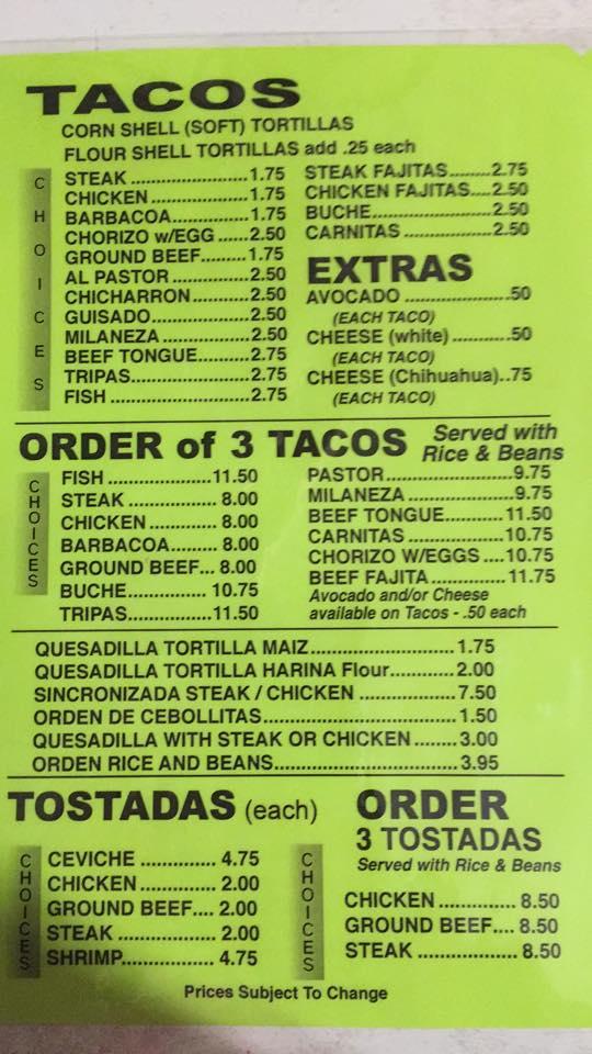 Menu at El Olmito Mexican Grocery restaurant, Muscatine