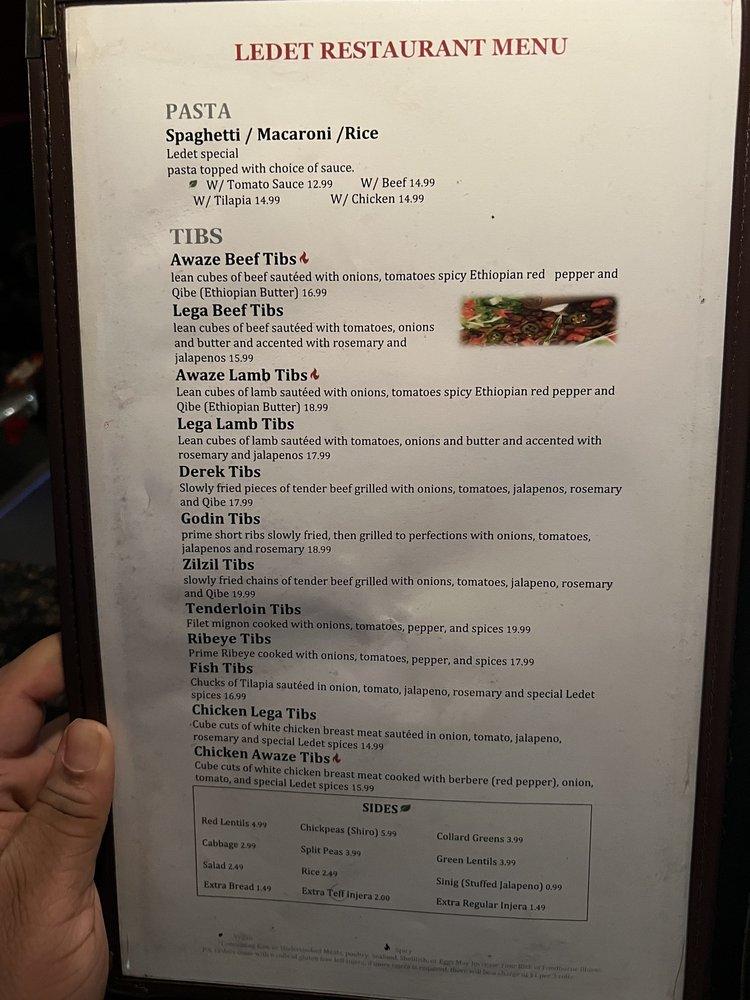 Menu at Ledet Ethiopian Restaurant, Clarkston, 447 N Indian Creek Dr