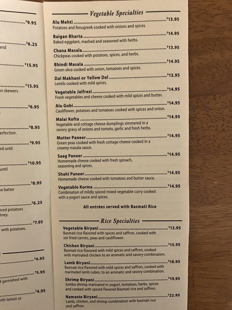 Menu at Namaste Fine Indian Cuisine restaurant, Crofton