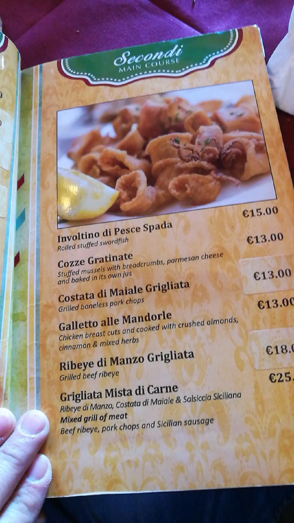 Menu at Adelina restaurant, Rabat