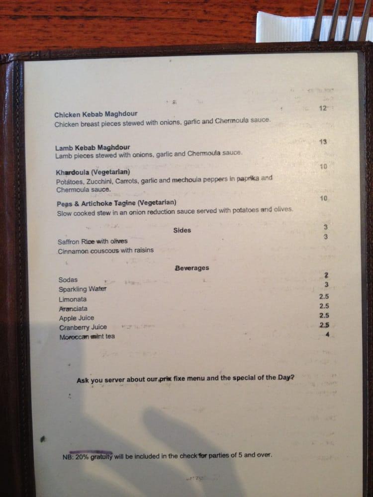 Menu at Aicha Moroccan Cuisine restaurant, San Francisco