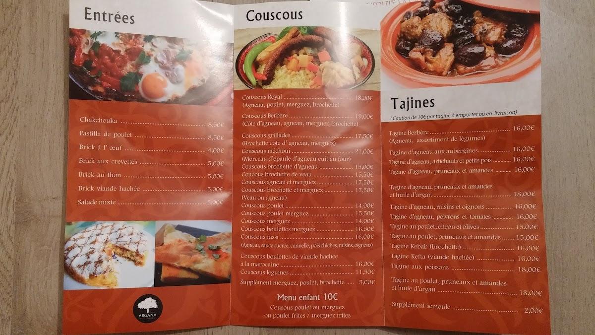 Menu au Argana restaurant, Courdimanche