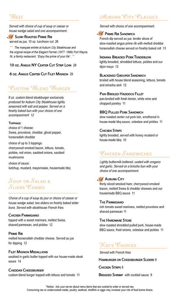 Menu at Auburn City Steakhouse, Auburn