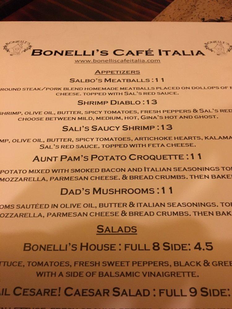Menu at Bonelli's restaurant, Pensacola