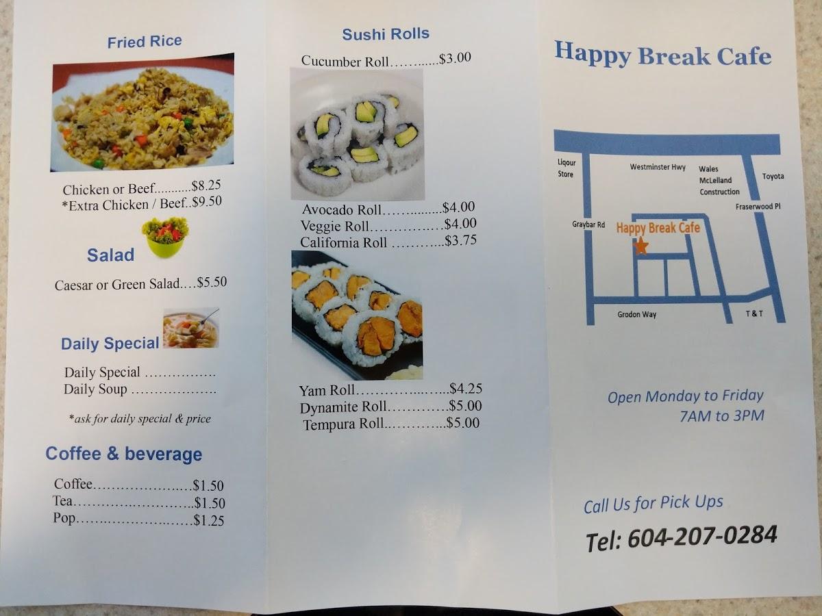 Menu at Happy Break Cafe, Richmond