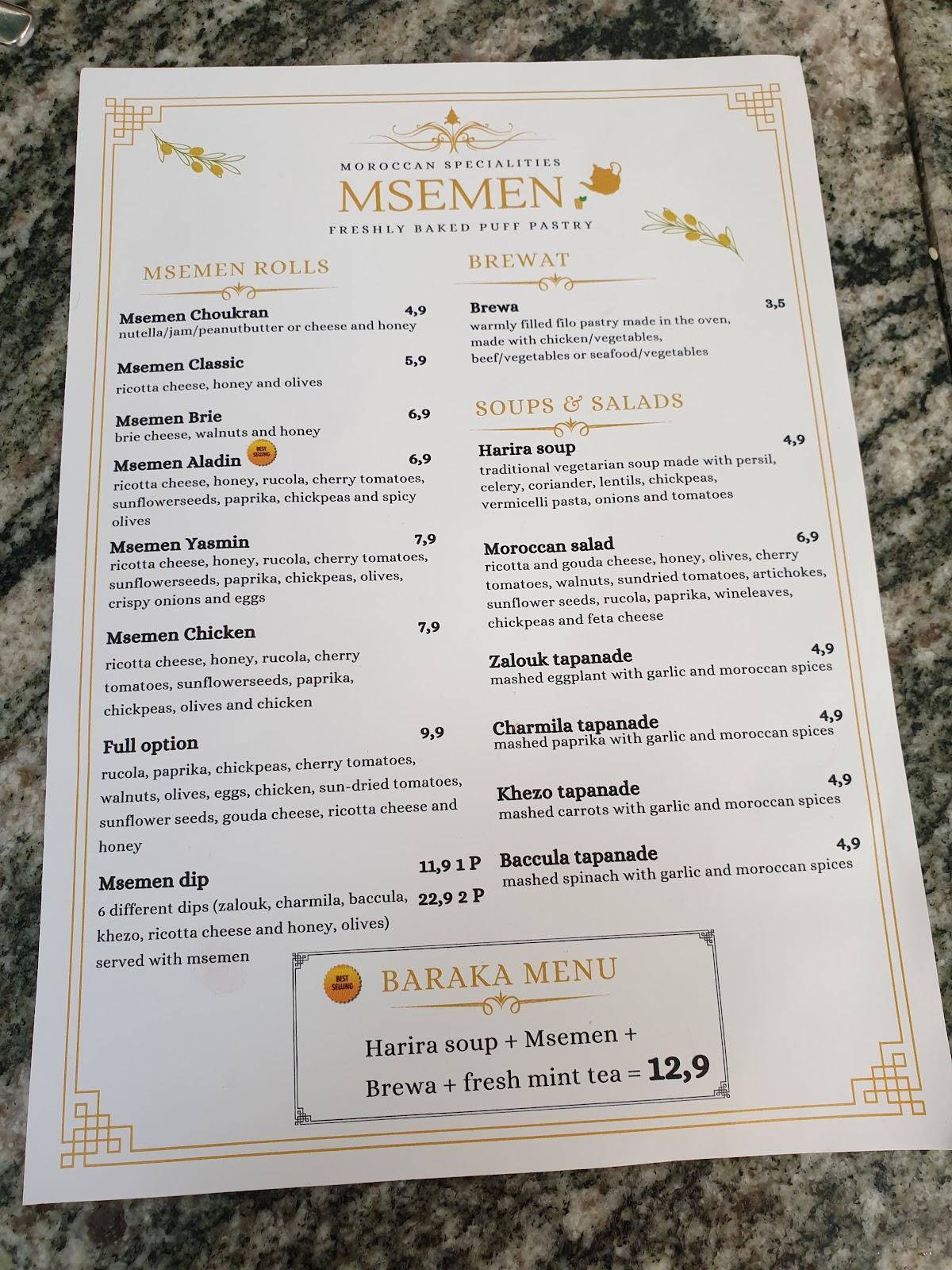 Speisekarte von Msemen, Antwerpen