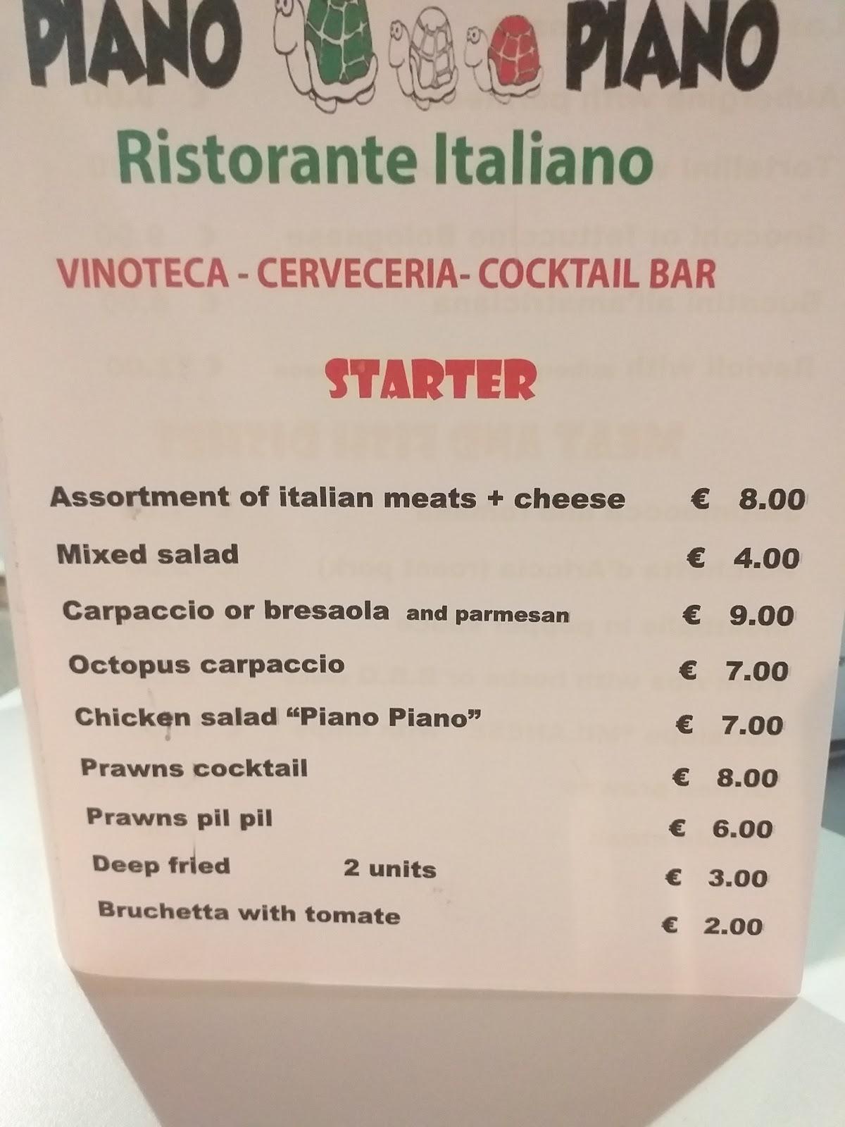 Menu at Piano piano restaurant, Torremolinos