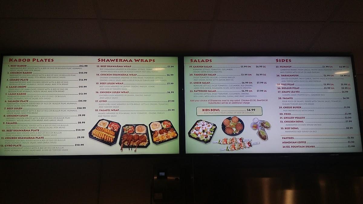 Menu at Ark Mediterranean Grill restaurant, Fresno