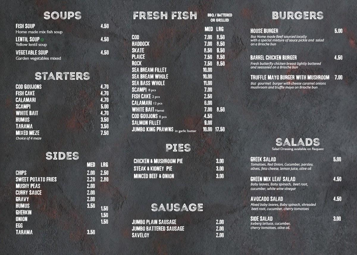 Menu at BARREL FISH BAR RESTAURANT, Enfield